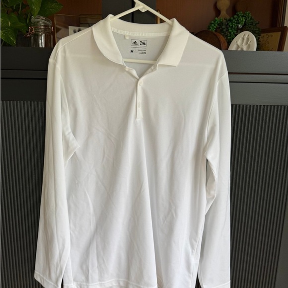 adidas | Shirts | Adidas Mens White Long Sleeve Polo Shirt Size M ...